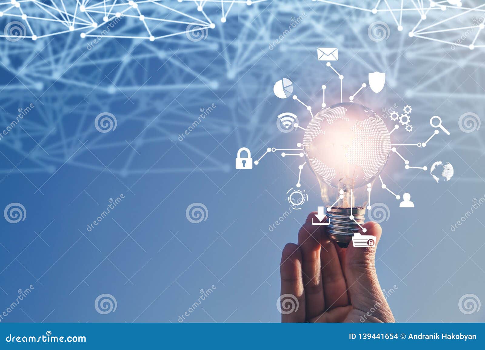 Internet Network with Creative Light Bulb. Business Technology Concept ...