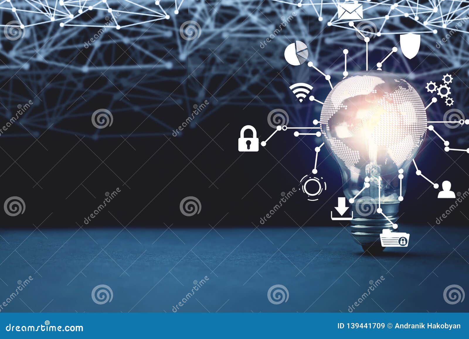 Internet Network with Creative Light Bulb. Business Technology Concept ...