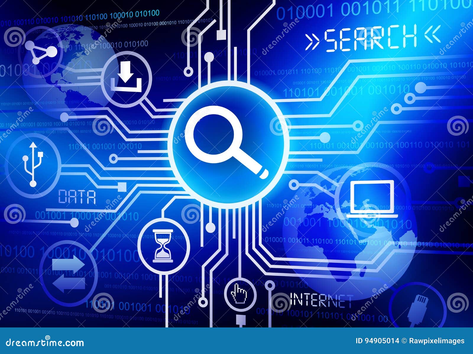 Internet Network with Searching Icon Stock Illustration - Illustration ...