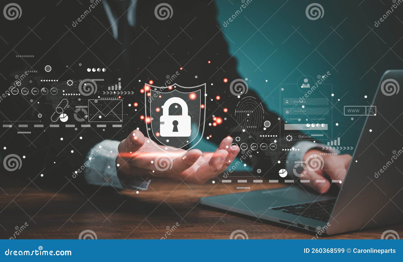 Internet Network Security, Business Man Using Laptop Computer and ...