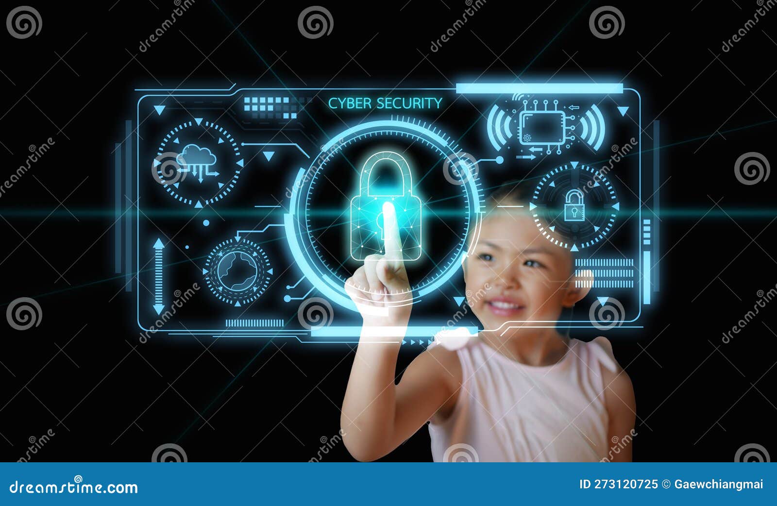Internet Network Security Concept with a Girl Accessing a Secure System ...