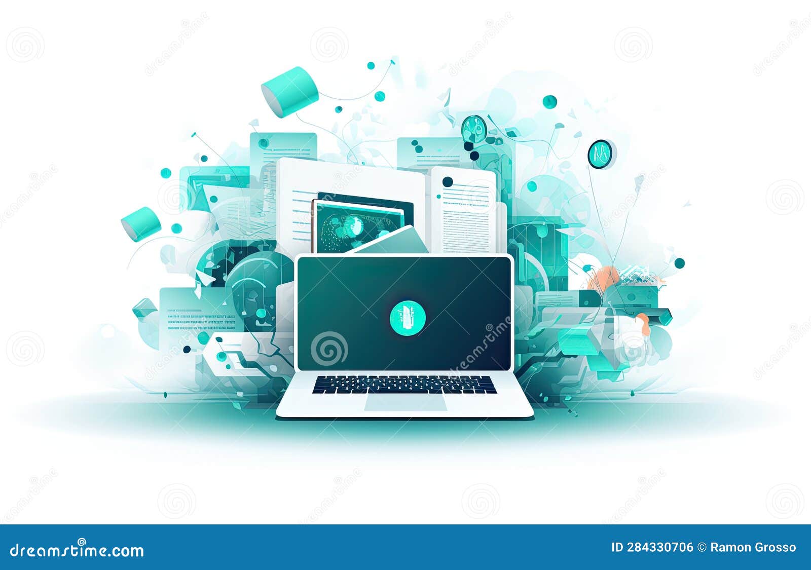 Internet and Network Technology Illustrations with Laptops Stock ...