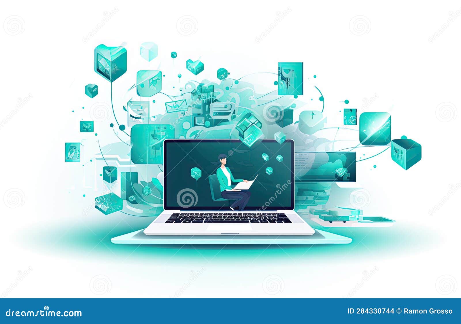 Internet and Network Technology Illustrations with Laptops Stock ...