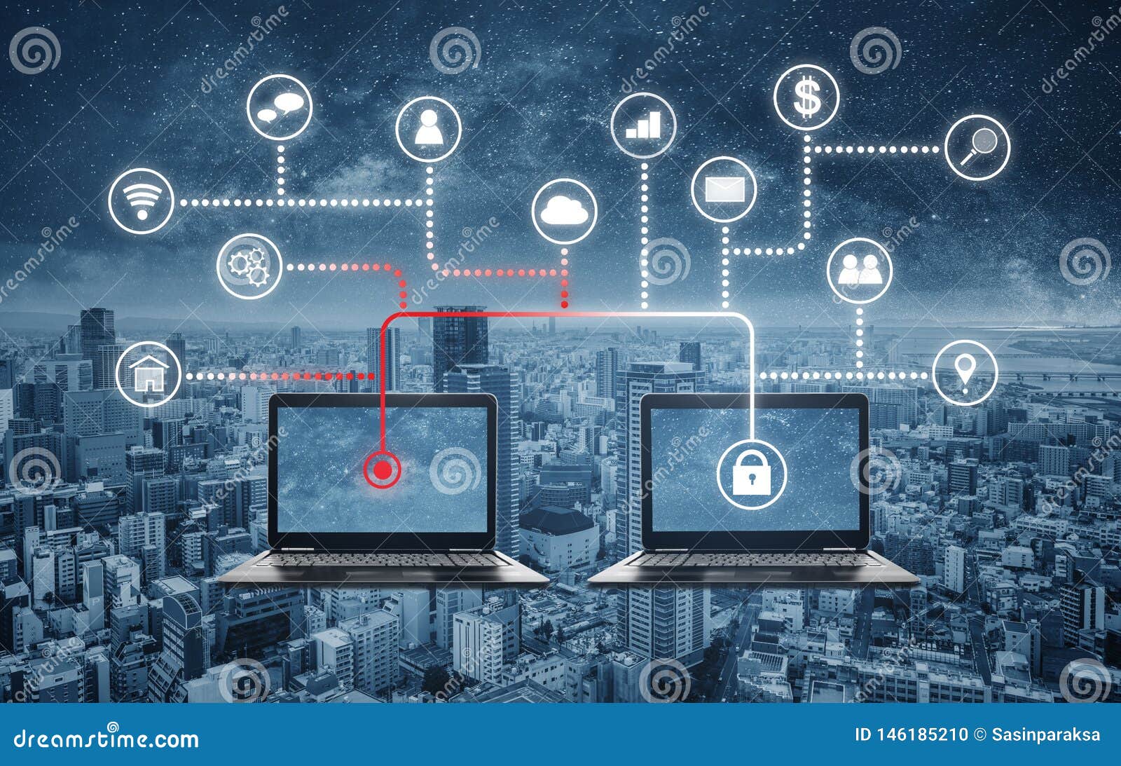 Internet and Online Network Security System. Laptop Computer Hacking ...