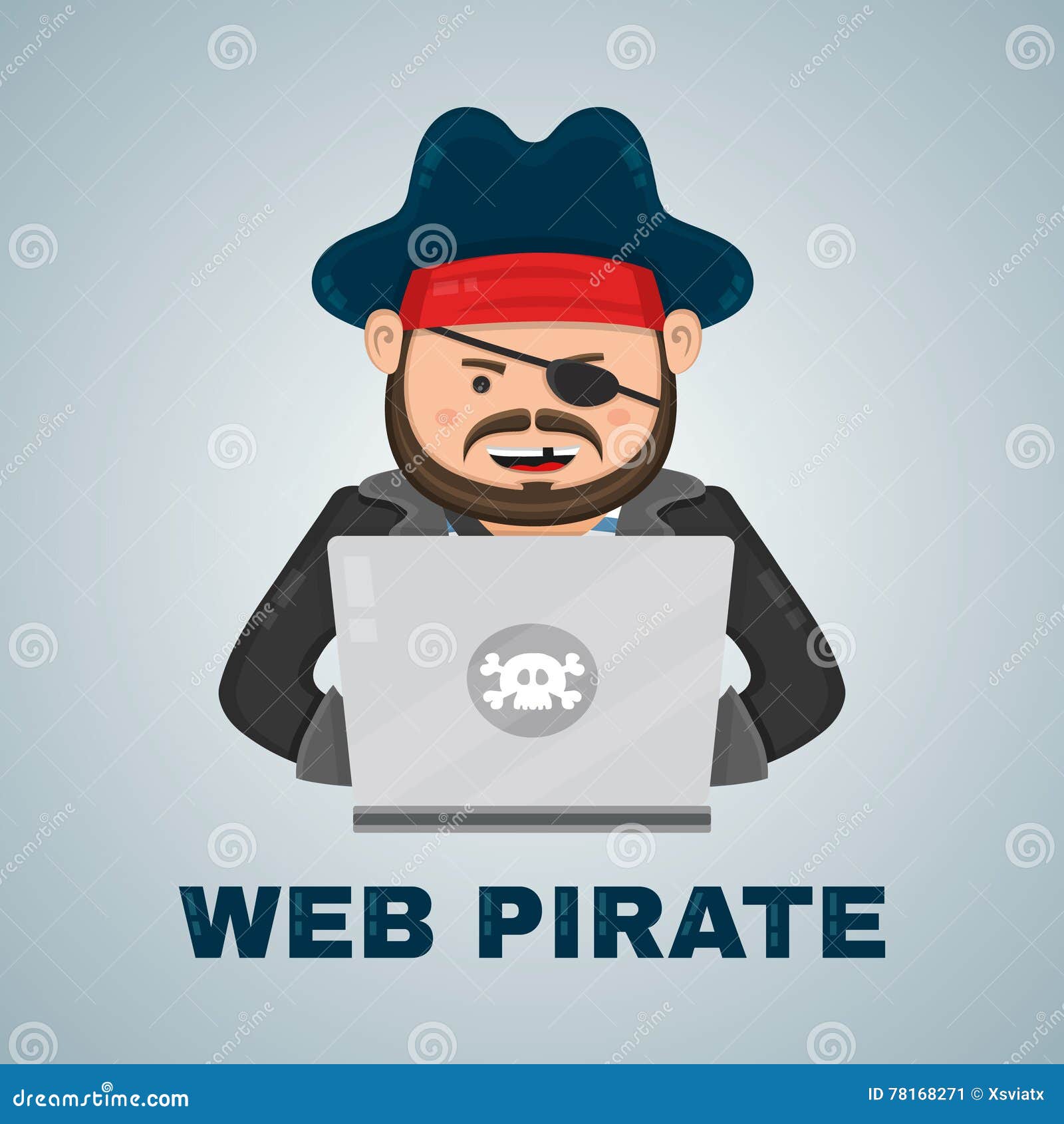 Internet Pirate with a Laptop Computer. Vector Flat Isolated Character ...