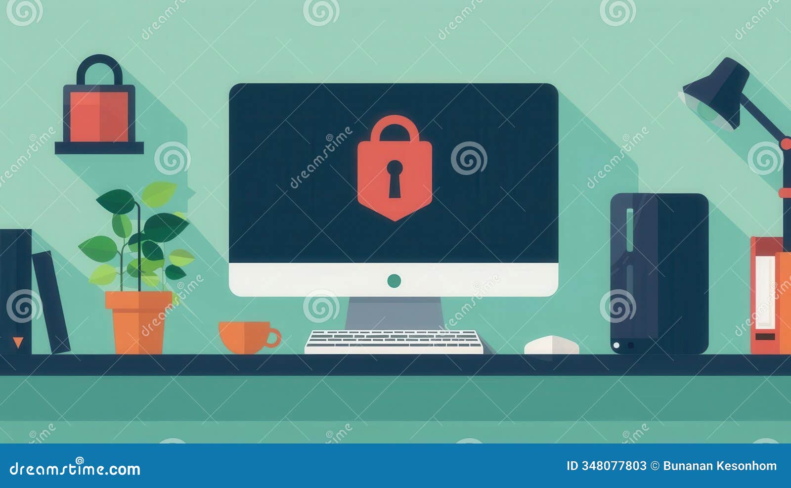 Internet Privacy, Computer with Lock and Shield, Flat Design ...