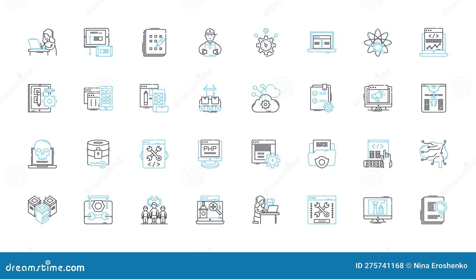 Internet Protection Linear Icons Set. Firewall, Antivirus, Malware ...