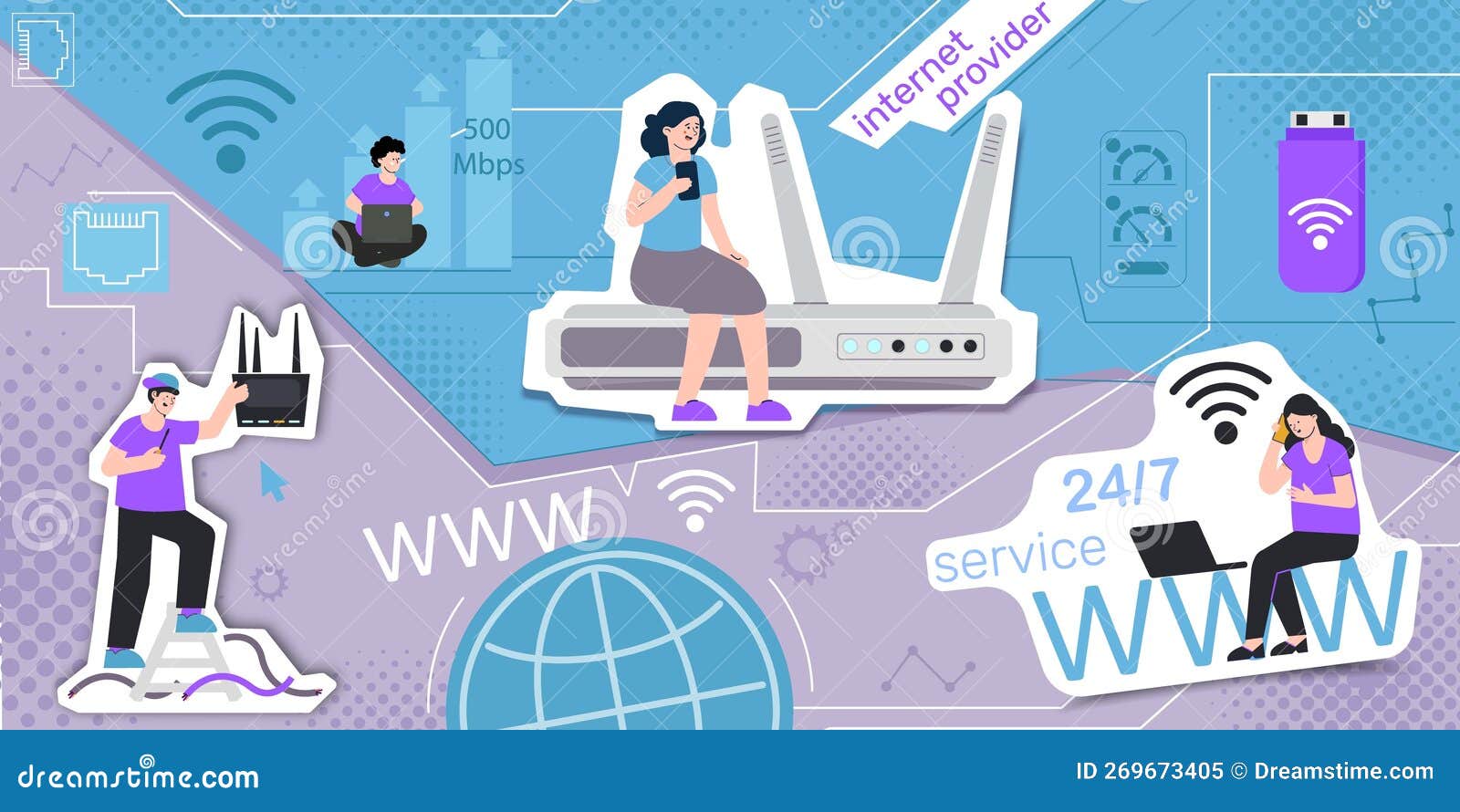 Internet Provider Flat Collage Stock Illustration - Illustration of ...