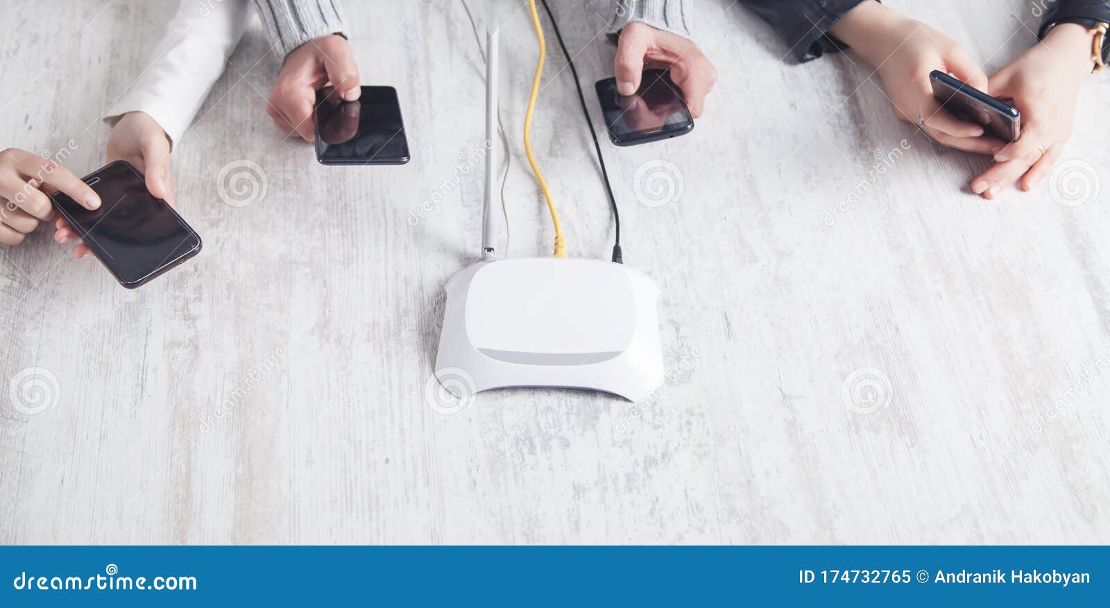 Internet Router in the Desk. People Using Smartphones Stock Image ...
