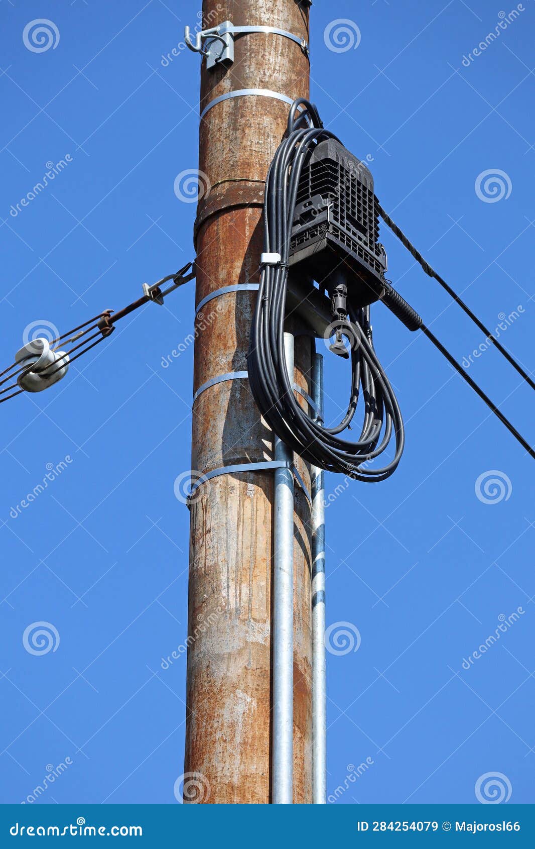 Internet Router on a Pole Outdoor with Cables Stock Image - Image of ...