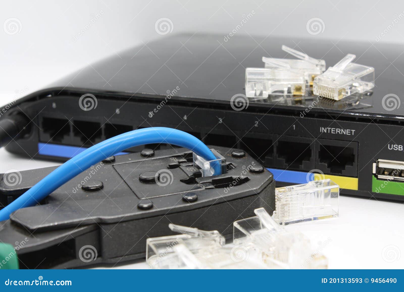 Internet Router and Rg45 Connectors Stock Image - Image of rg45 ...
