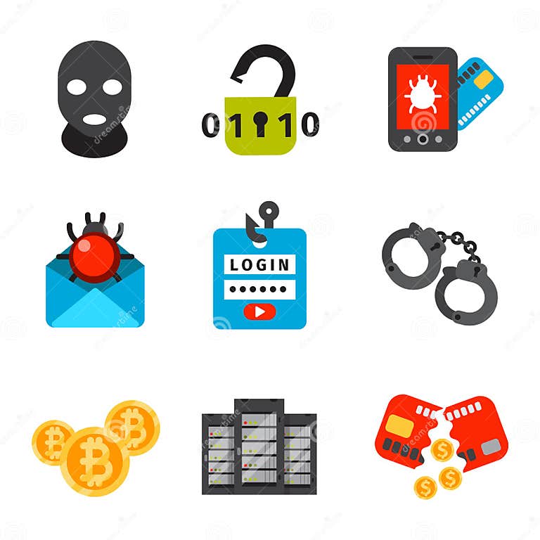 Internet Safety Icons Isolated Stock Vector - Illustration of protect ...