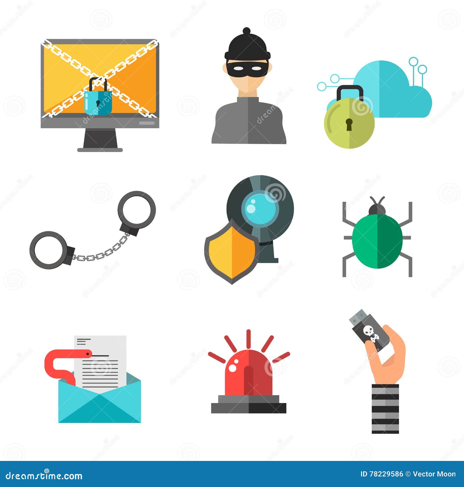 Internet Safety Icons Isolated Stock Vector - Illustration of notebook ...