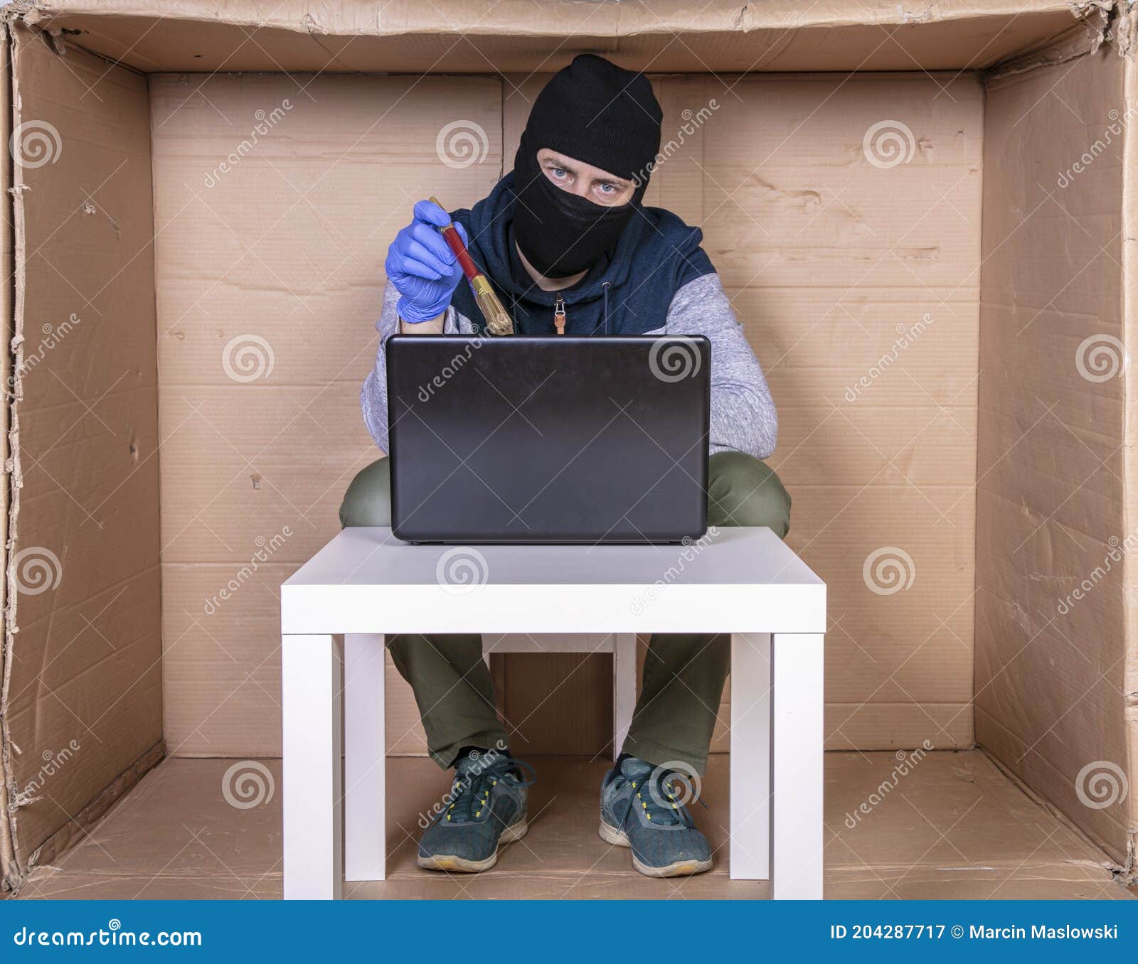 Internet Scammer Works Computer Stock Image - Image of group, card ...