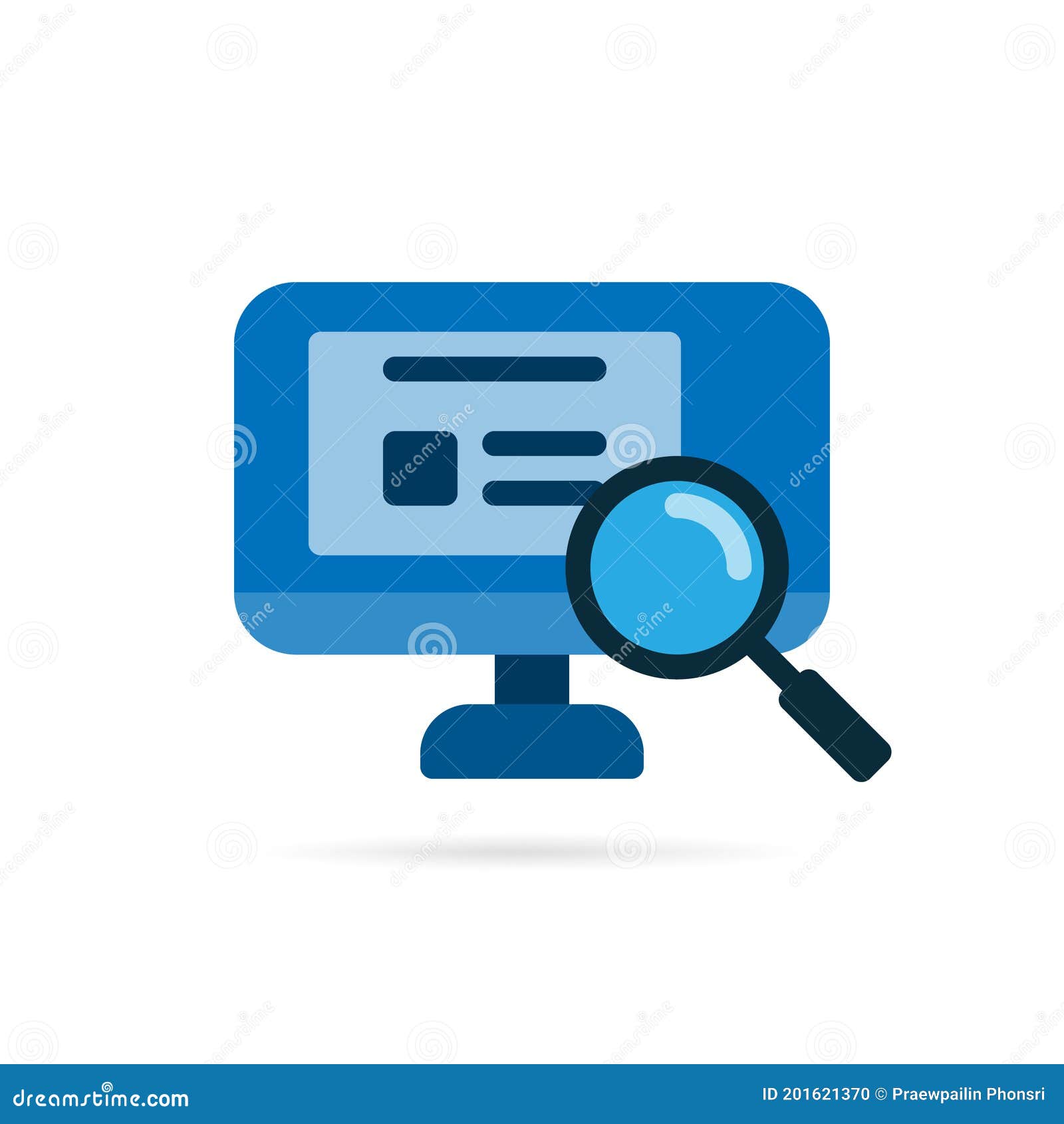 Internet Search Icon. Computer Screen and Magnifying Glass Symbol. Blue ...