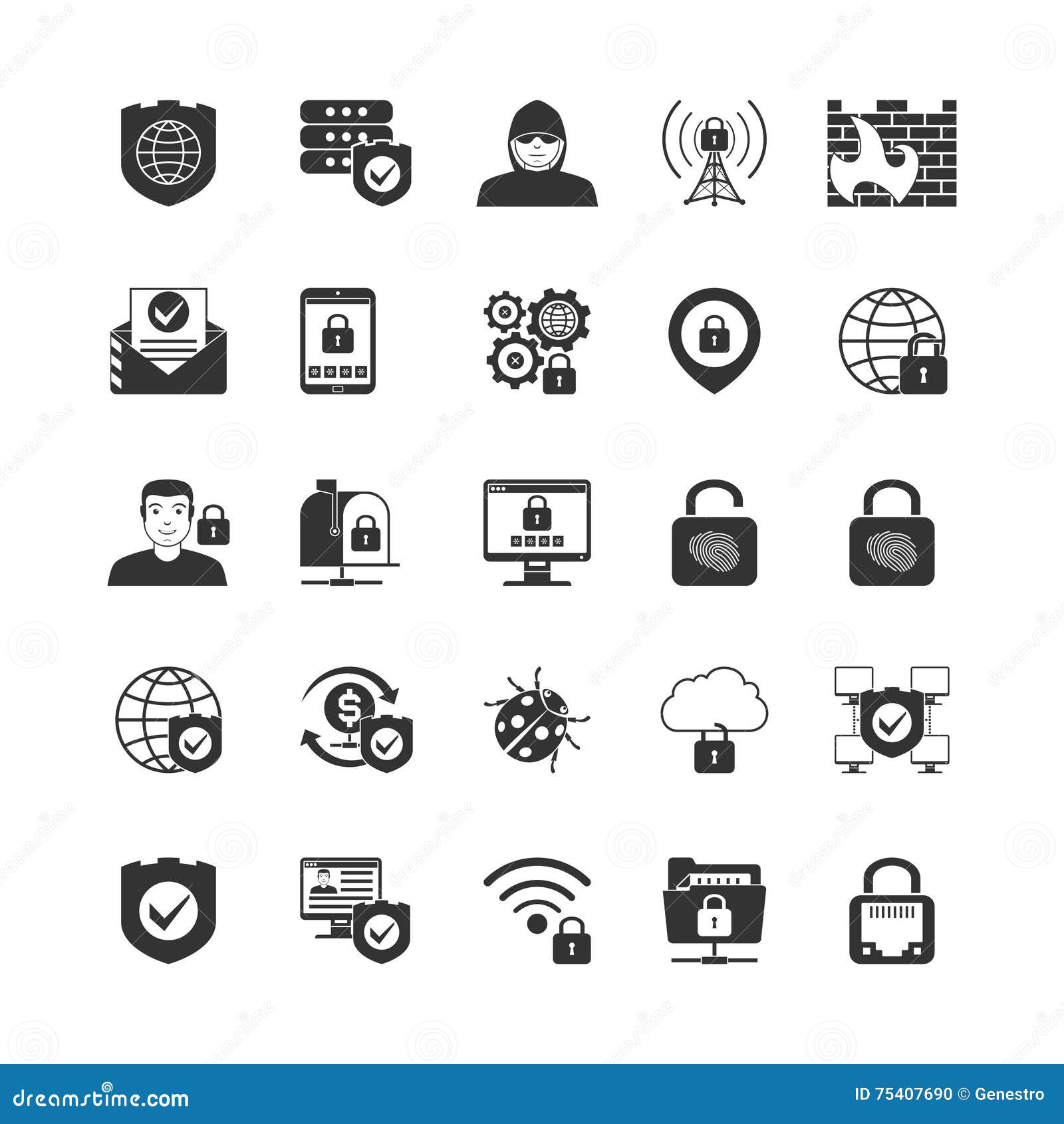 Internet Security Black Icons Set Stock Illustration - Illustration of ...