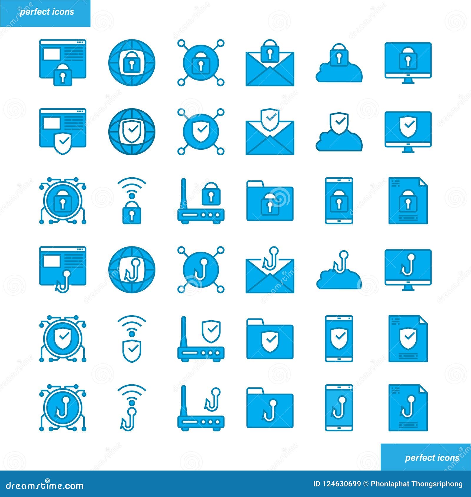 Internet Security Blue Icons Set Style Stock Vector - Illustration of ...