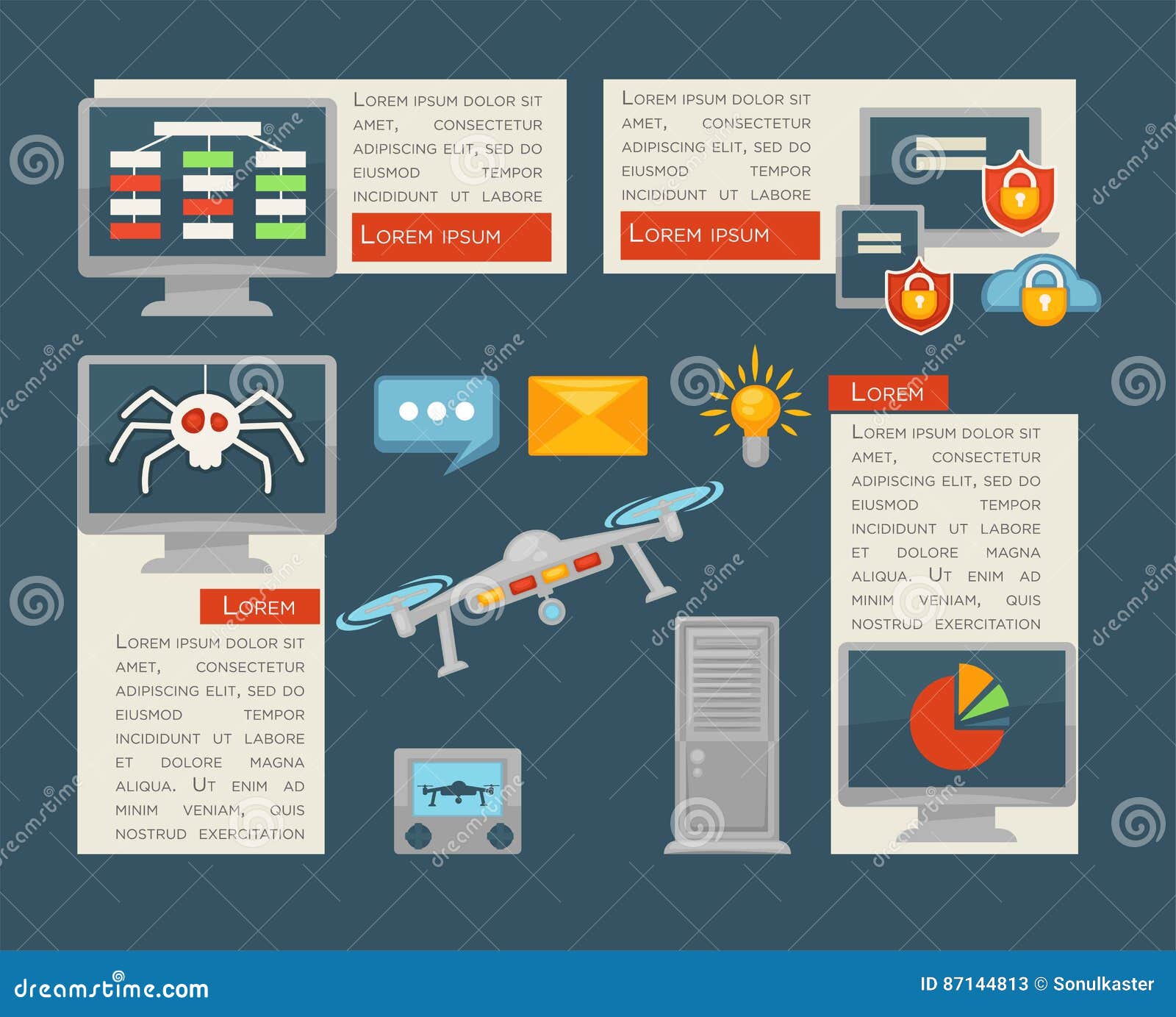 Internet Security and Computer Digital Control Vector Infographics ...