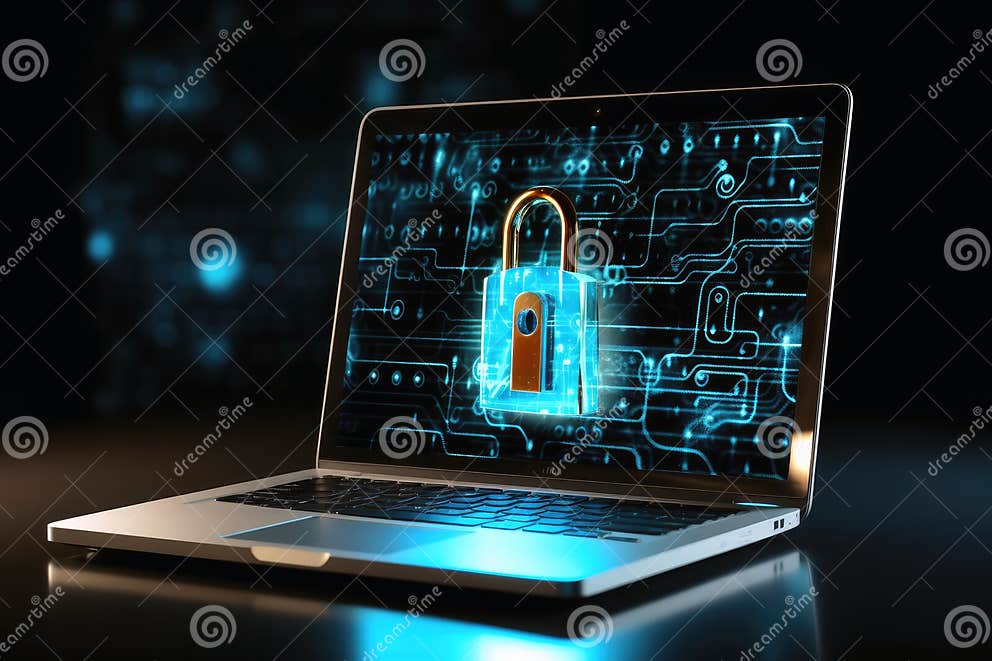 Internet Security Concept with a Laptop and a Lock Stock Illustration ...
