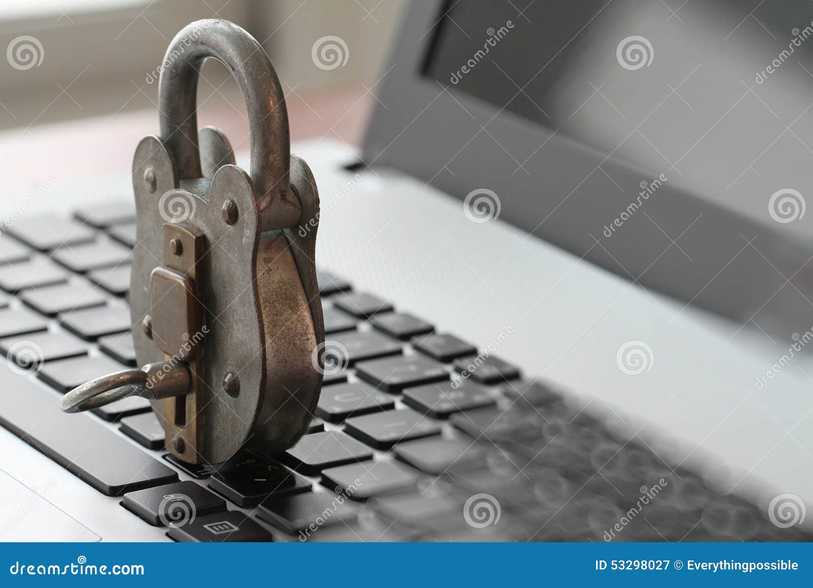 Internet Security Concept-old Padlock and Key on Laptop Computer Stock ...