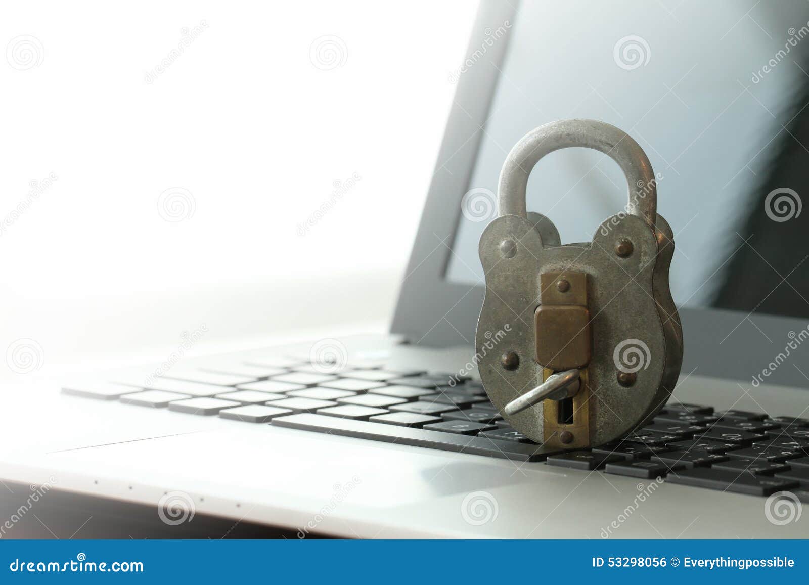 Internet Security Concept-old Padlock and Key on Laptop Computer Stock ...