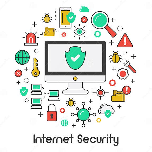 Internet Security Data Protection Line Art Icons Stock Vector ...