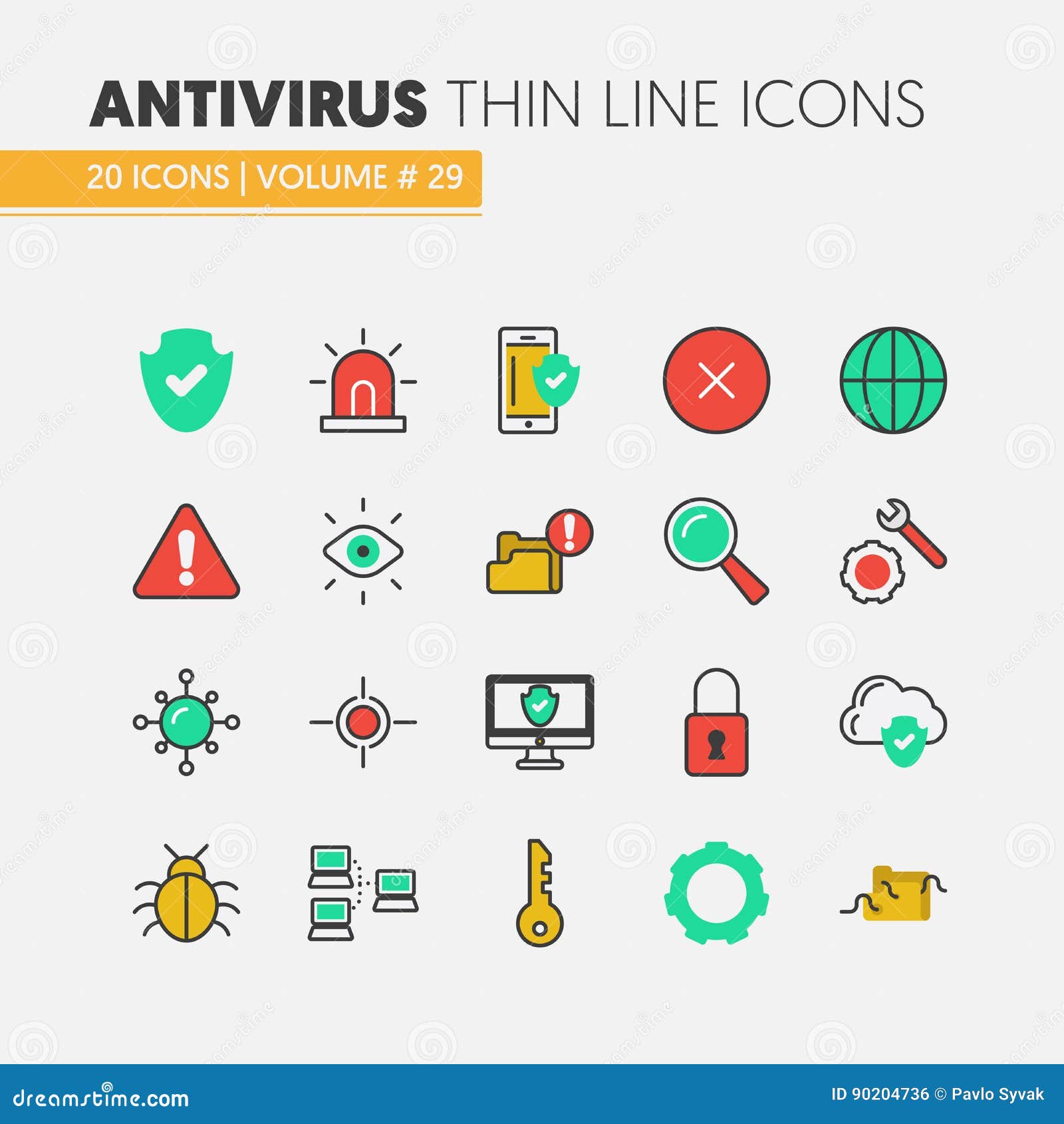 Internet Security Data Protection Linear Thin Icons Set with Computer ...