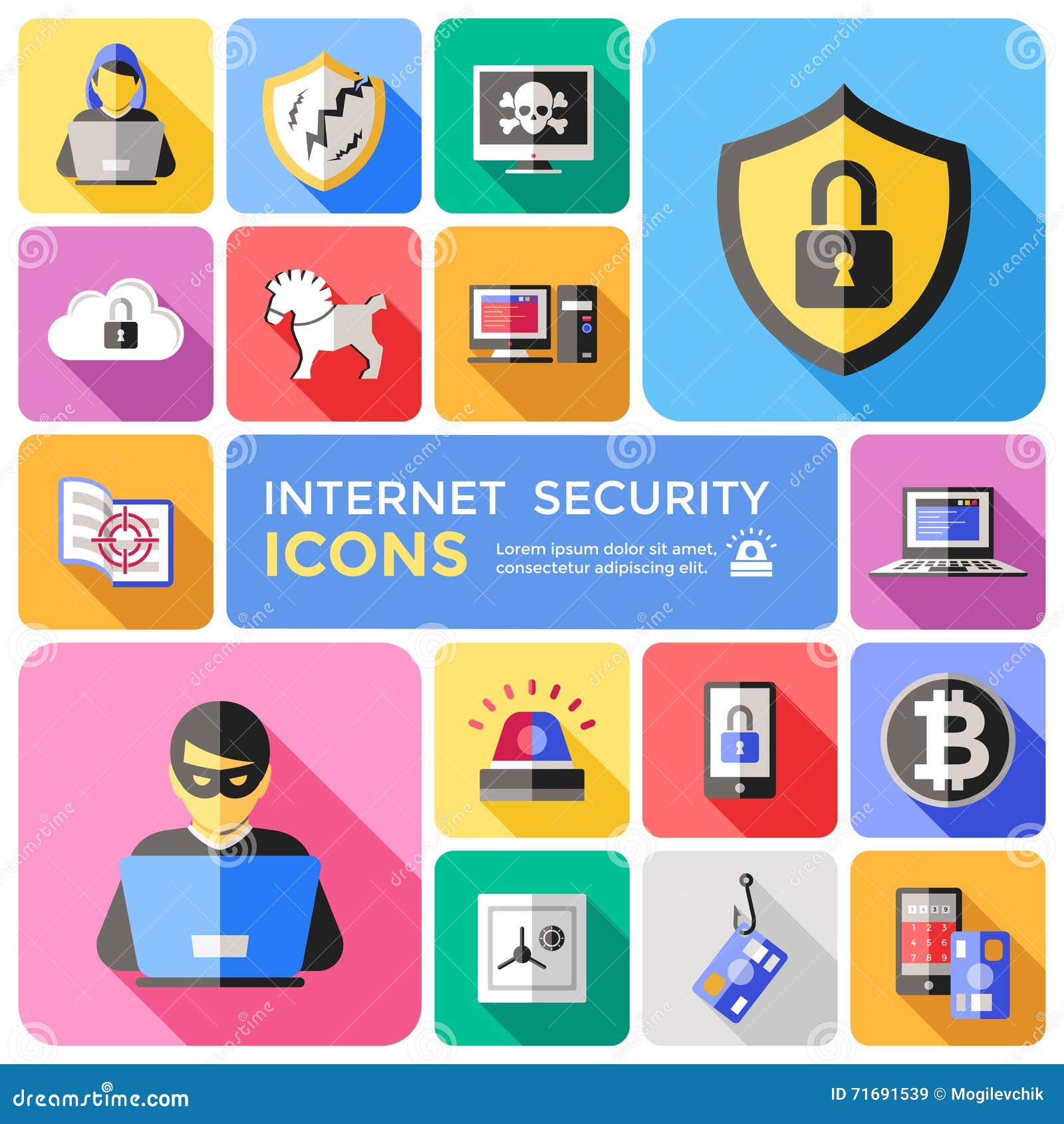 Internet Security Decorative Flat Icons Set Stock Vector - Illustration ...