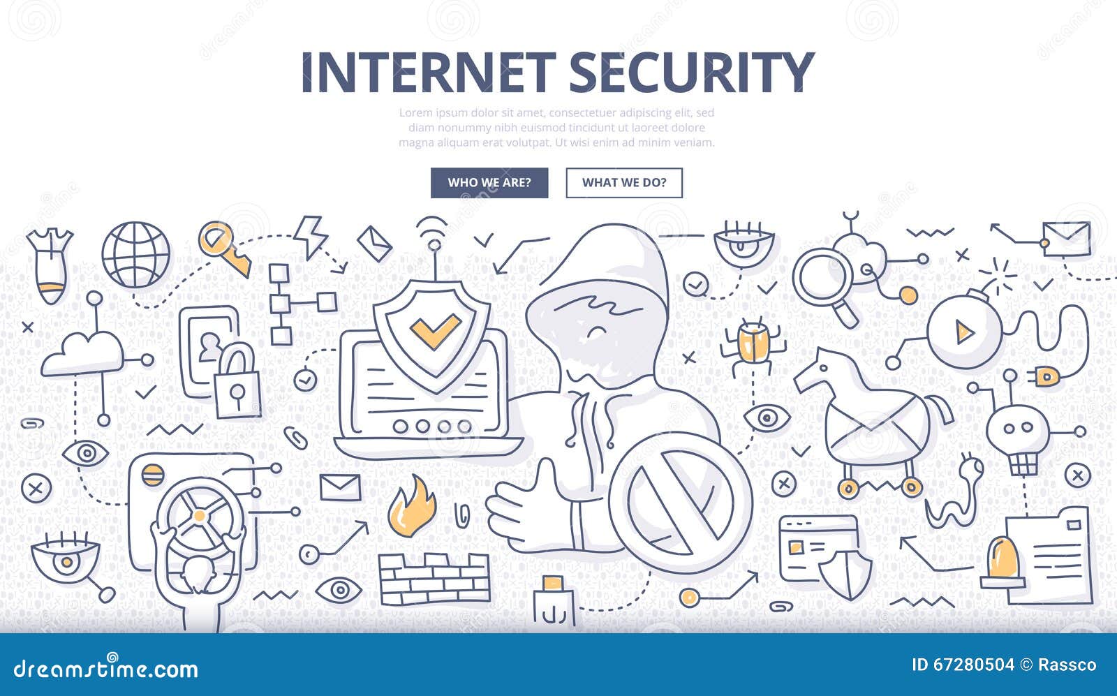 Internet Security Doodle Concept Stock Vector - Illustration of banner ...