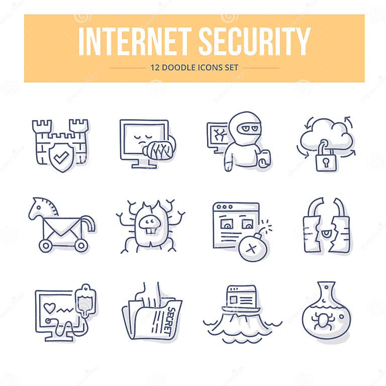 Internet Security Doodle Icons Stock Vector - Illustration of data ...