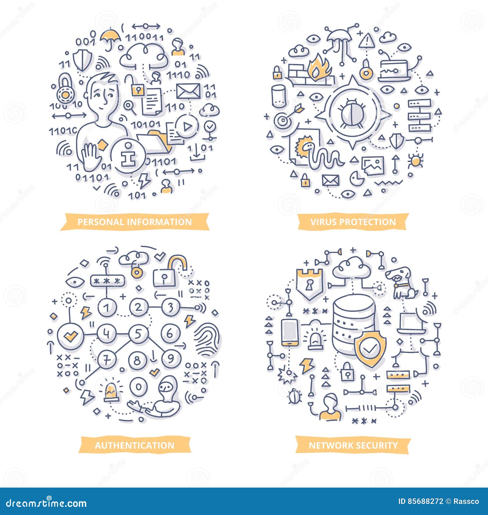 Internet Security Doodle Illustrations Stock Vector - Illustration of ...