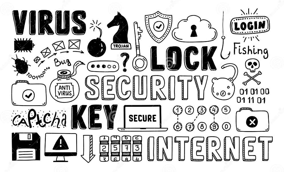 Internet Security Doodle Vector Set Stock Vector - Illustration of ...