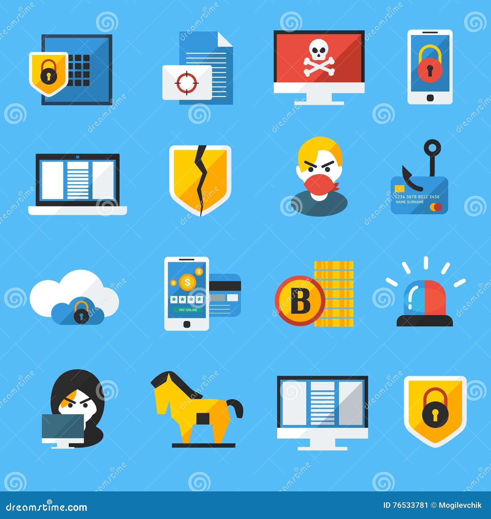 Internet Security Flat Icons Set Stock Vector - Illustration of bitcoin ...