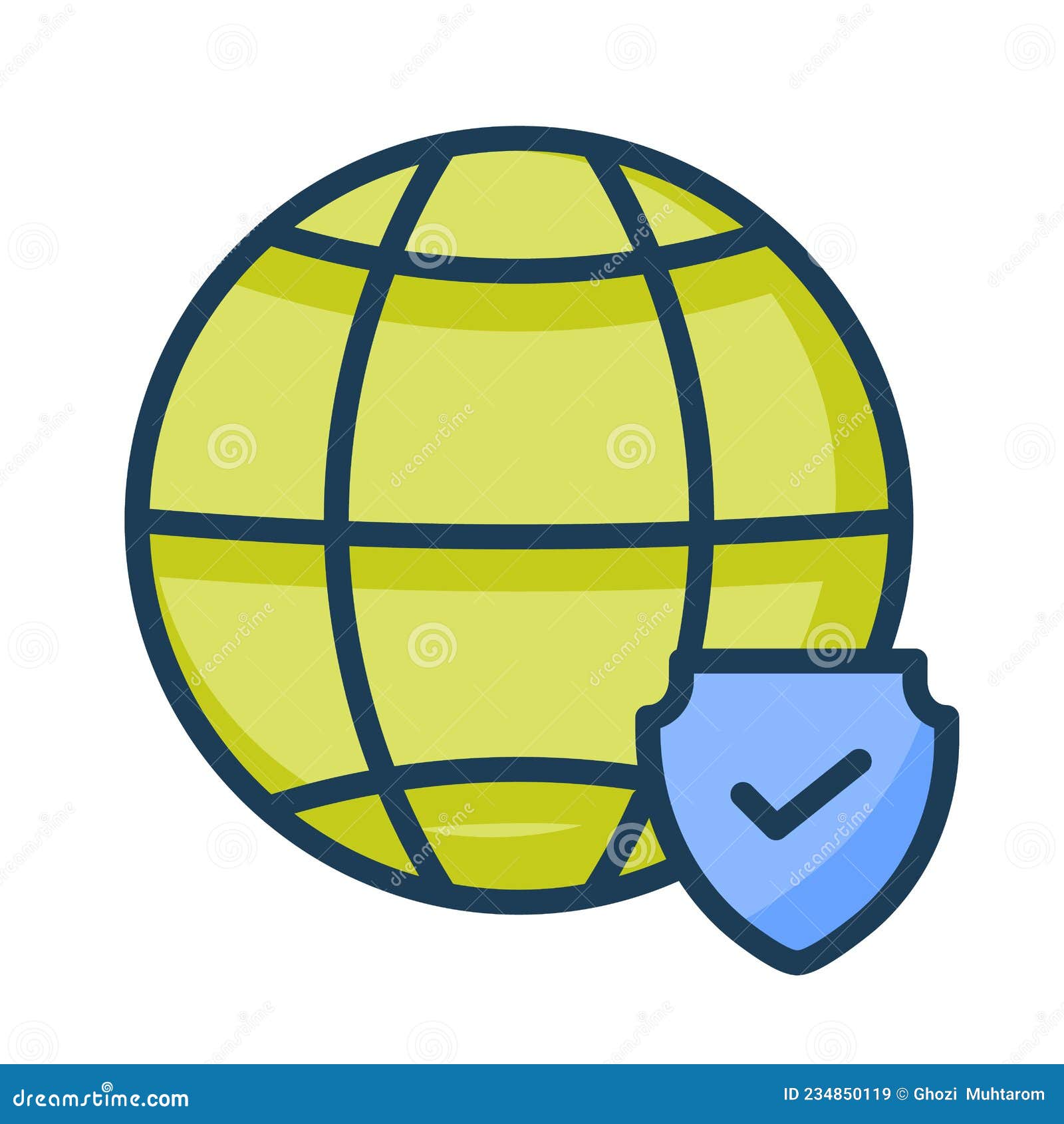 Internet Security Globe with Shield Single Isolated Icon with Filled ...