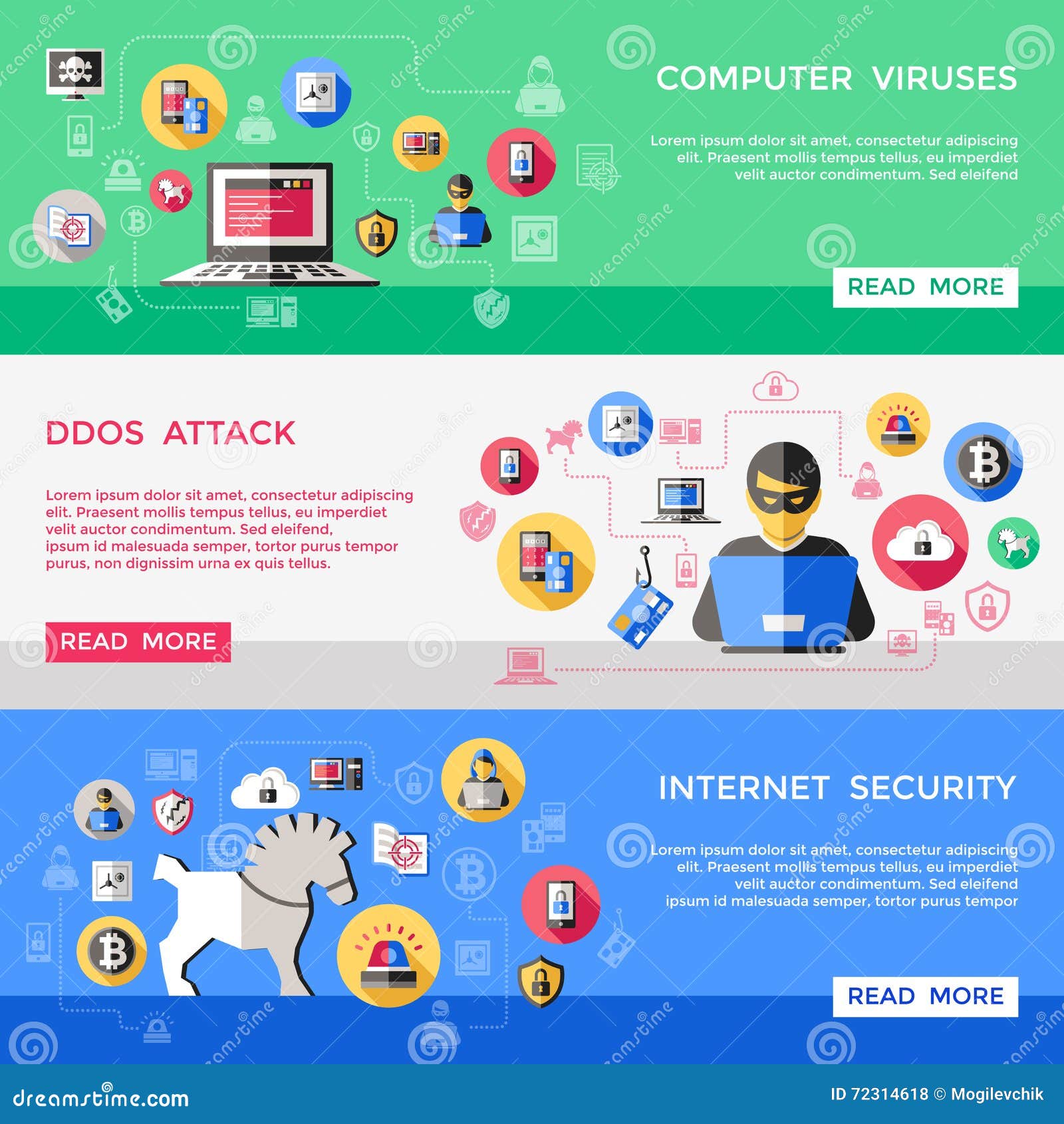 Internet Security Horizontal Banners Set Stock Vector - Illustration of ...