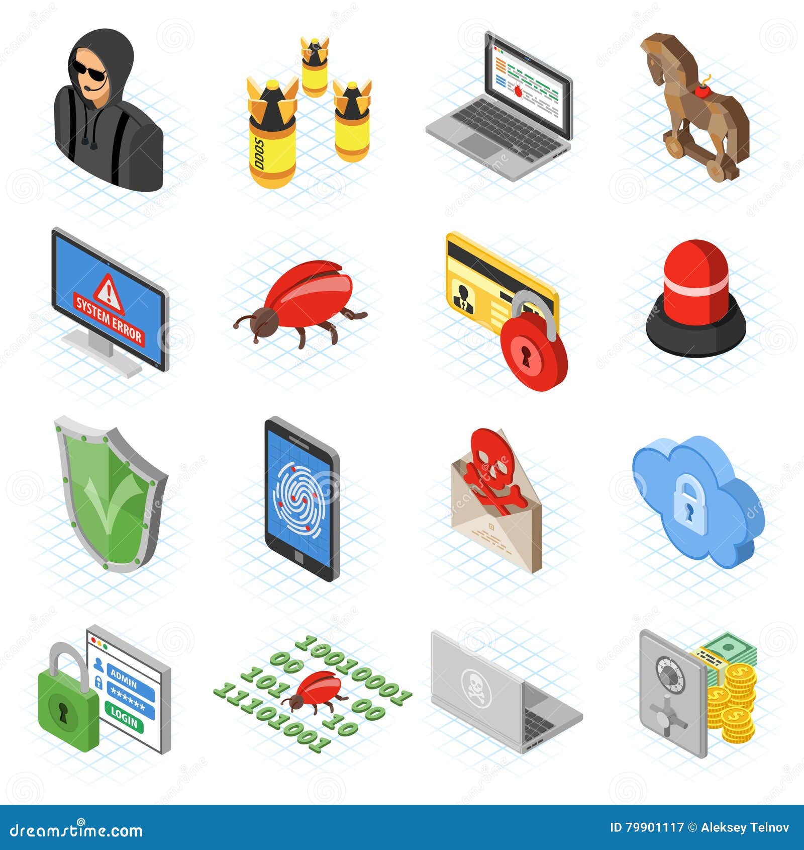 Internet Security Isometric Flat Icon Set Stock Vector - Illustration ...