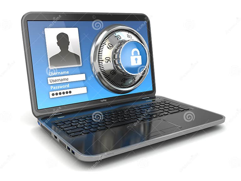 Internet Security. Laptop and Safe Lock Stock Illustration ...