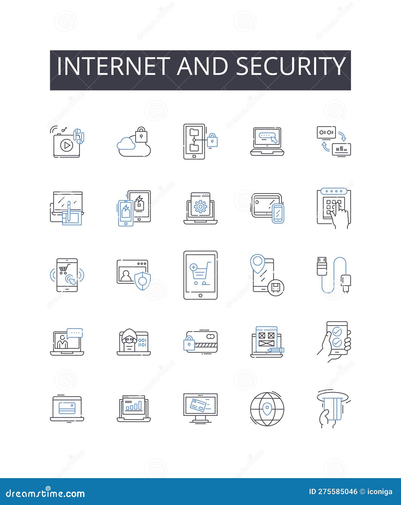 Internet and Security Line Icons Collection. Cybersecurity, Online ...