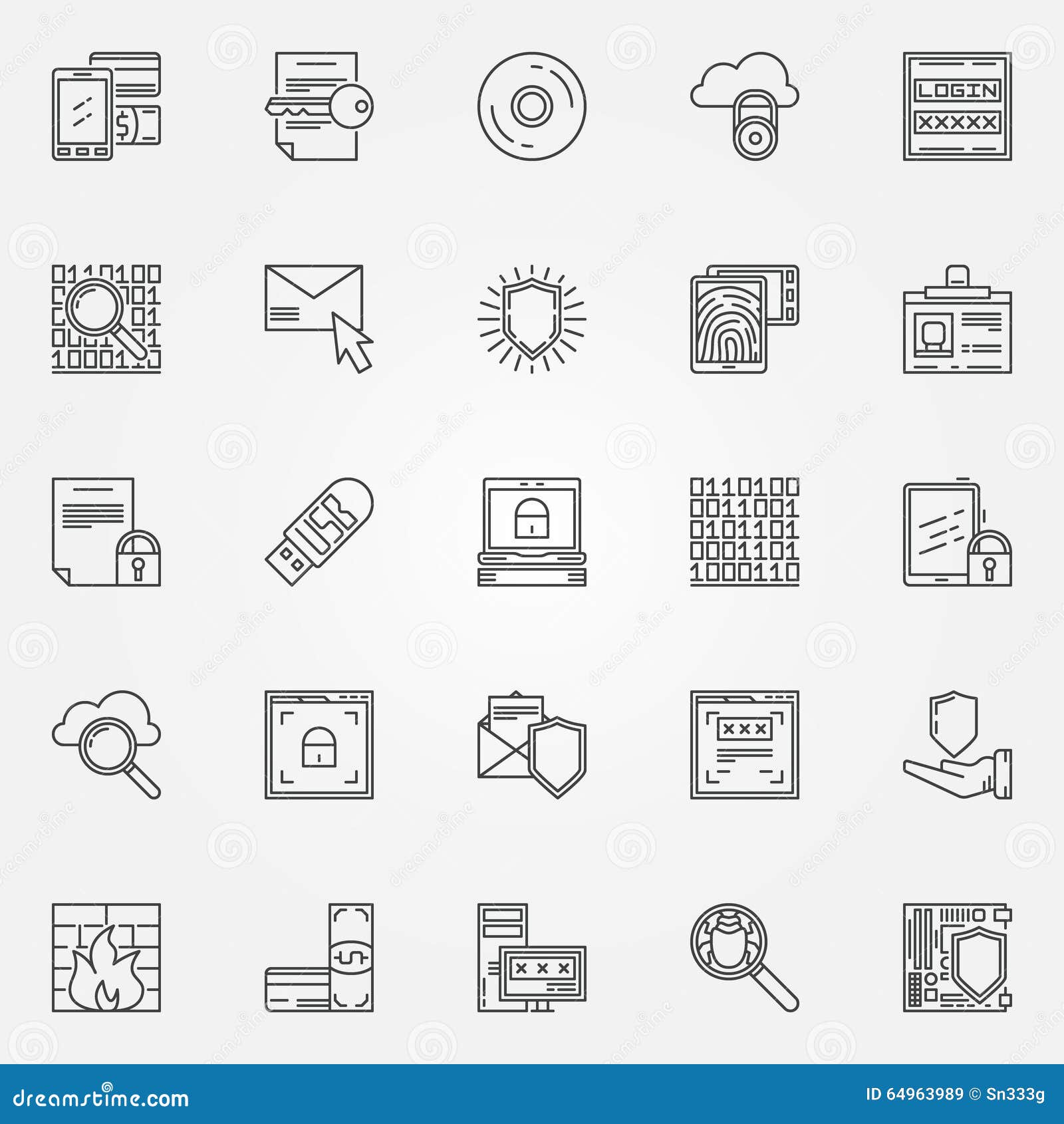 Internet Security Line Icons Stock Vector - Illustration of interface ...