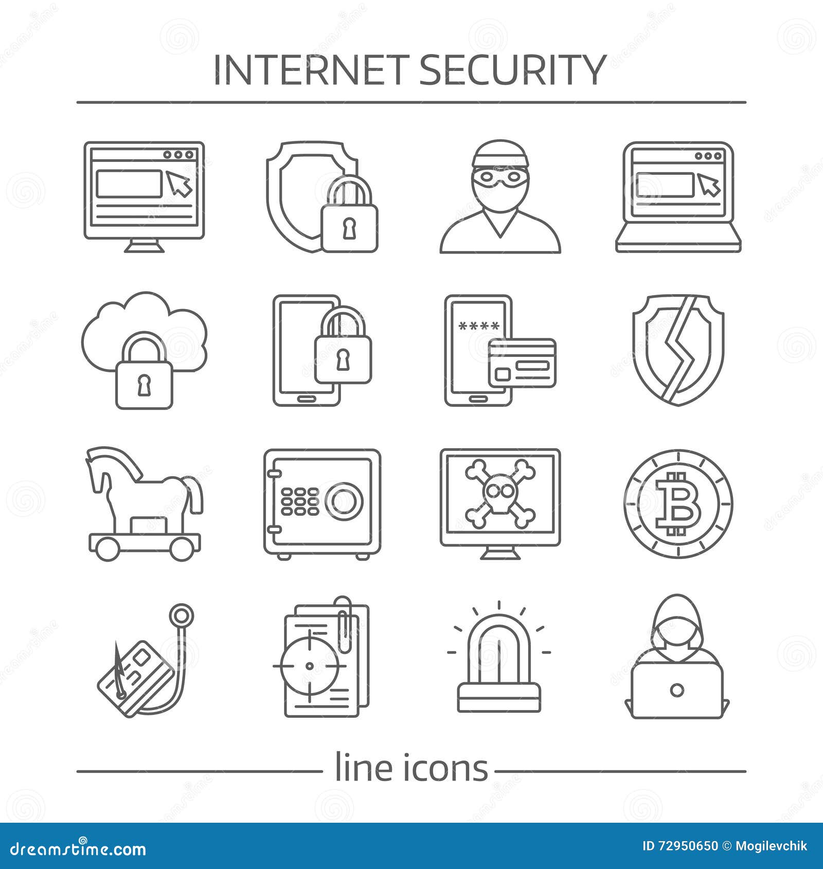 Internet Security Linear Icon Set Stock Vector - Illustration of icons ...