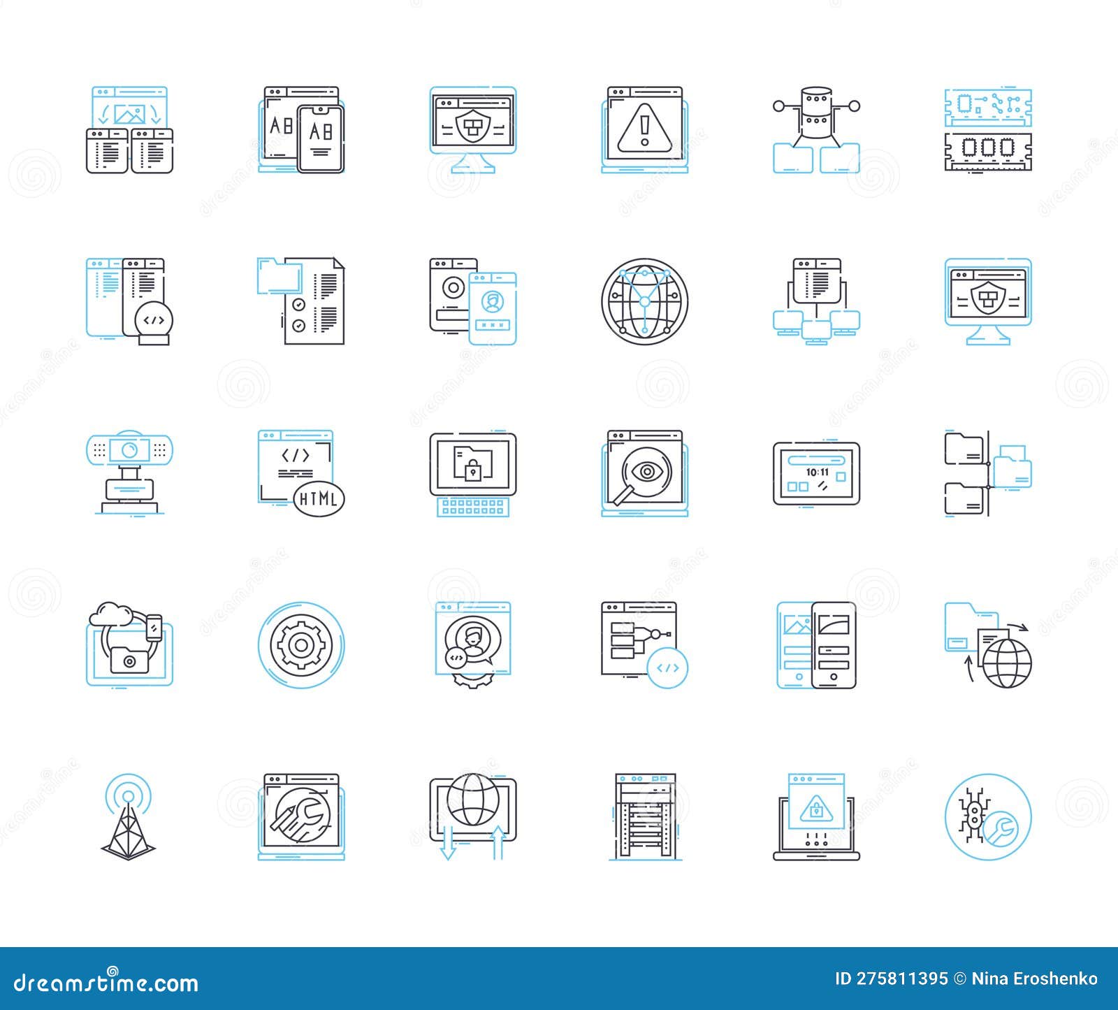 Internet Security Linear Icons Set. Firewall, Encryption, Malware ...