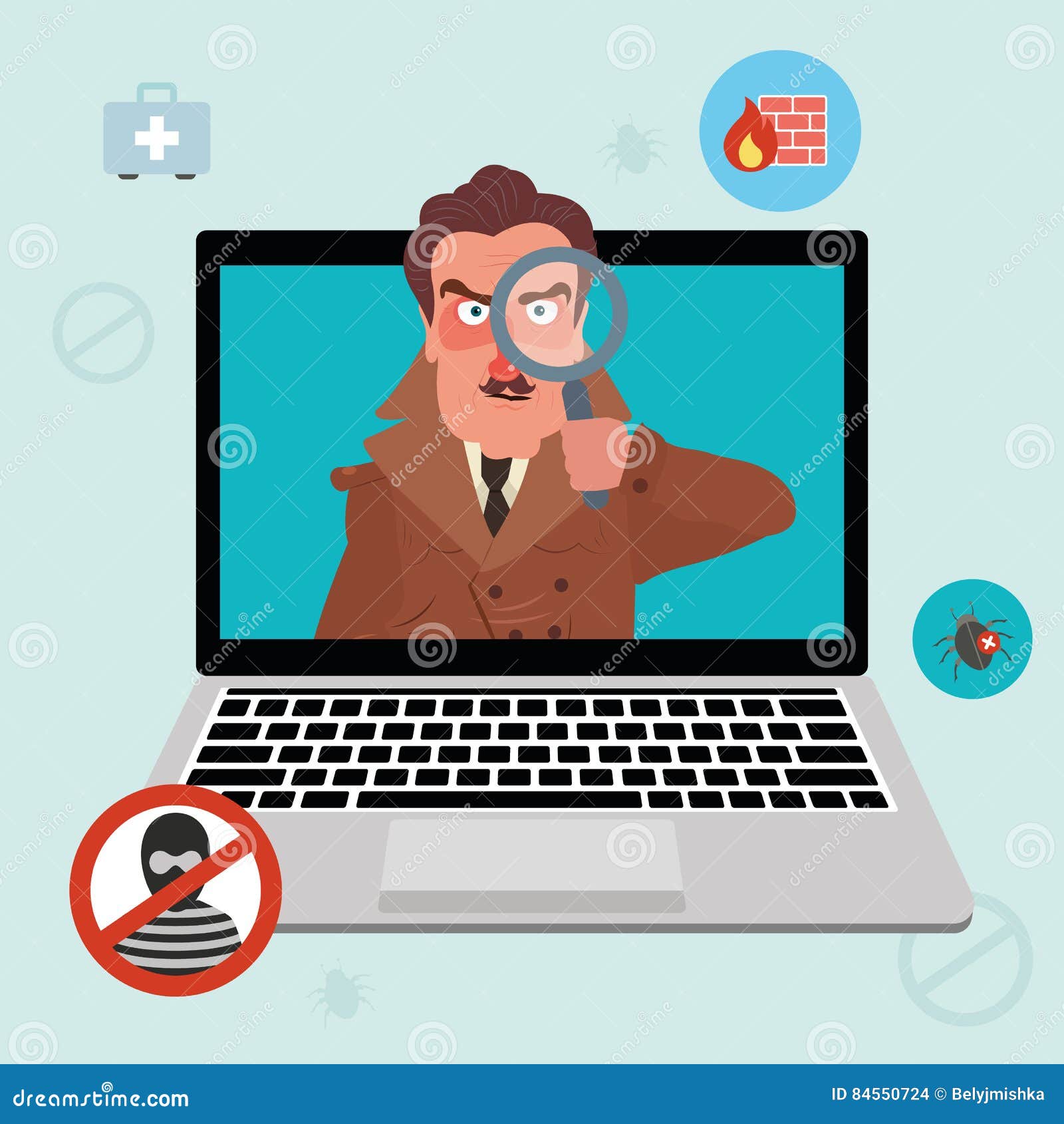 Internet Security and Spyware Warning with Detective Stock Vector ...