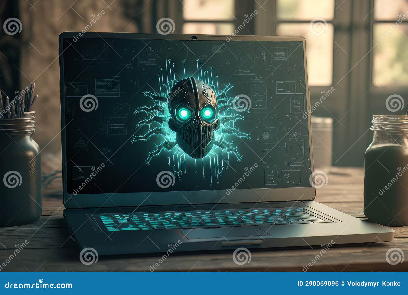 Internet Security System. Laptop with Hacker Virus Code in Screen ...