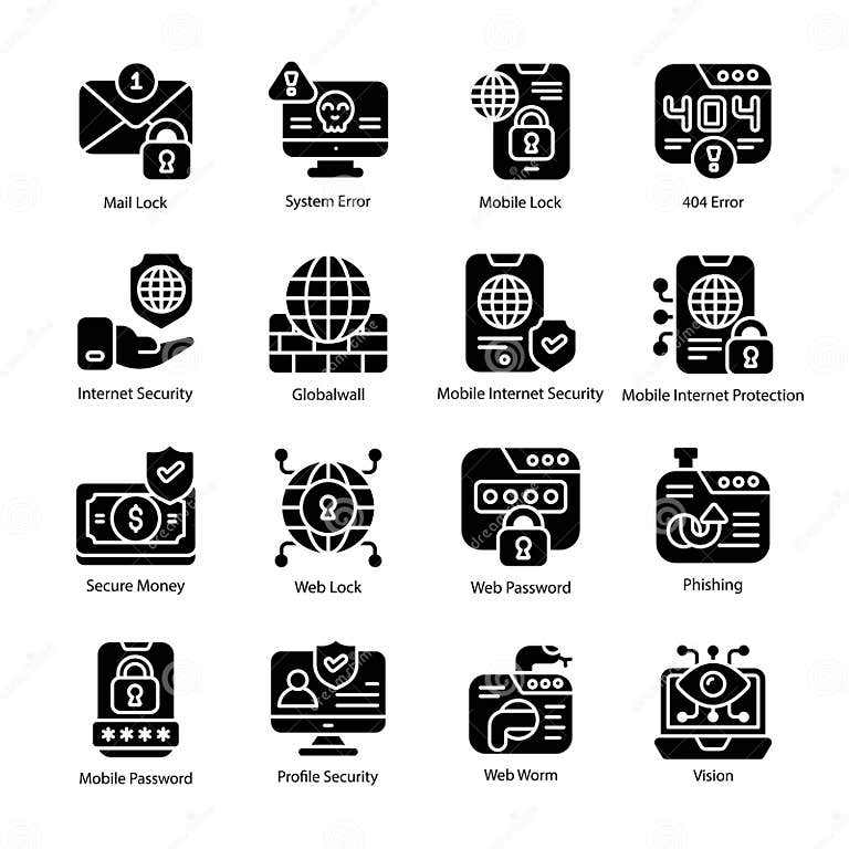 Internet Security Vector Solid Icon Design Illustration. Internet ...