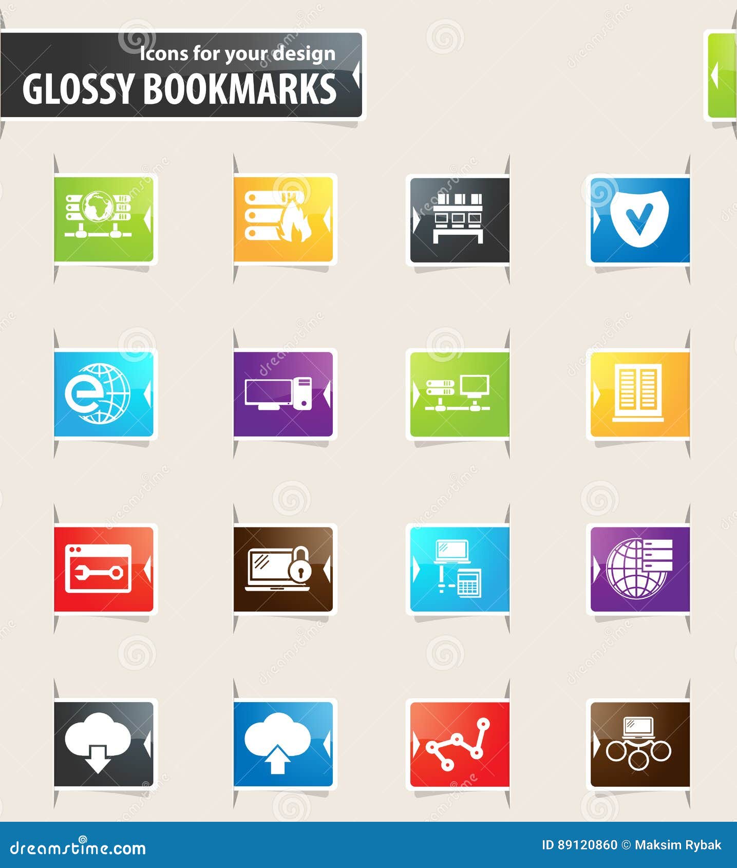 Internet, Server and Network Bookmark Icons Stock Vector - Illustration ...