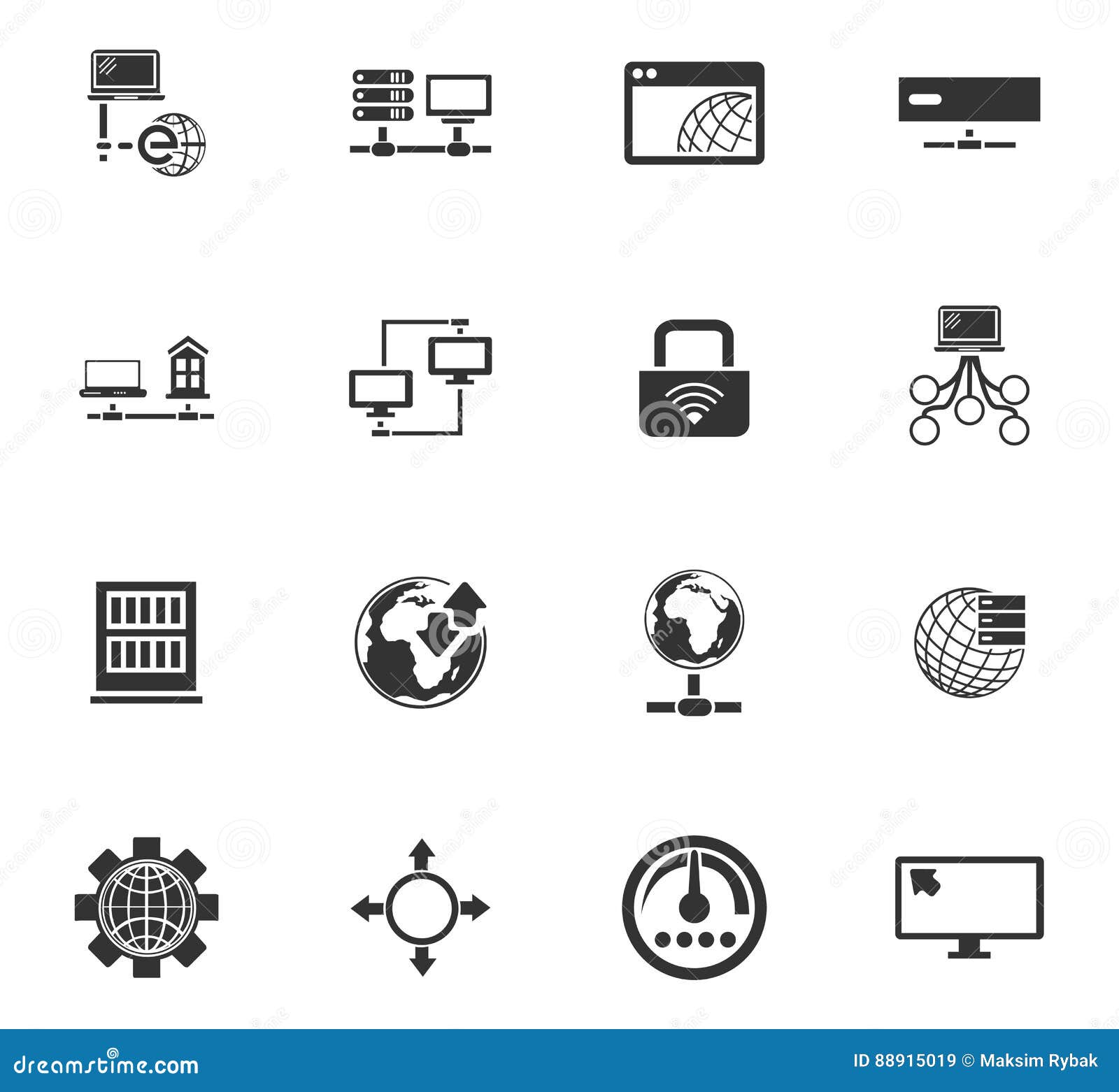 Internet, Server, Network Icons Set Stock Illustration - Illustration ...