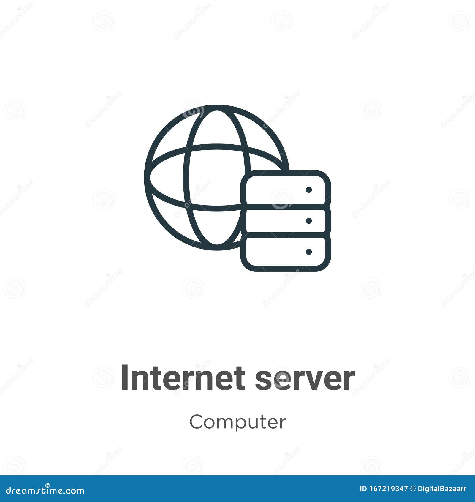 Internet Server Outline Vector Icon. Thin Line Black Internet Server ...