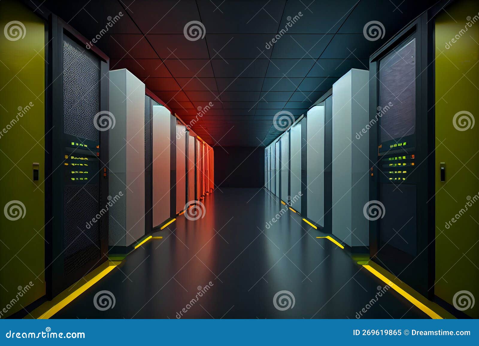 Internet Server Room Corridor Illustration Generative AI Stock ...