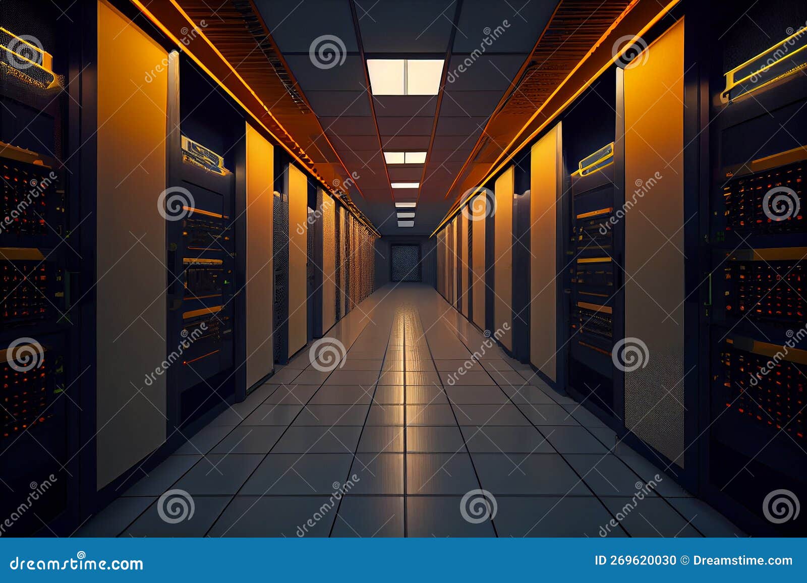 Internet Server Room Corridor Illustration Generative AI Stock ...