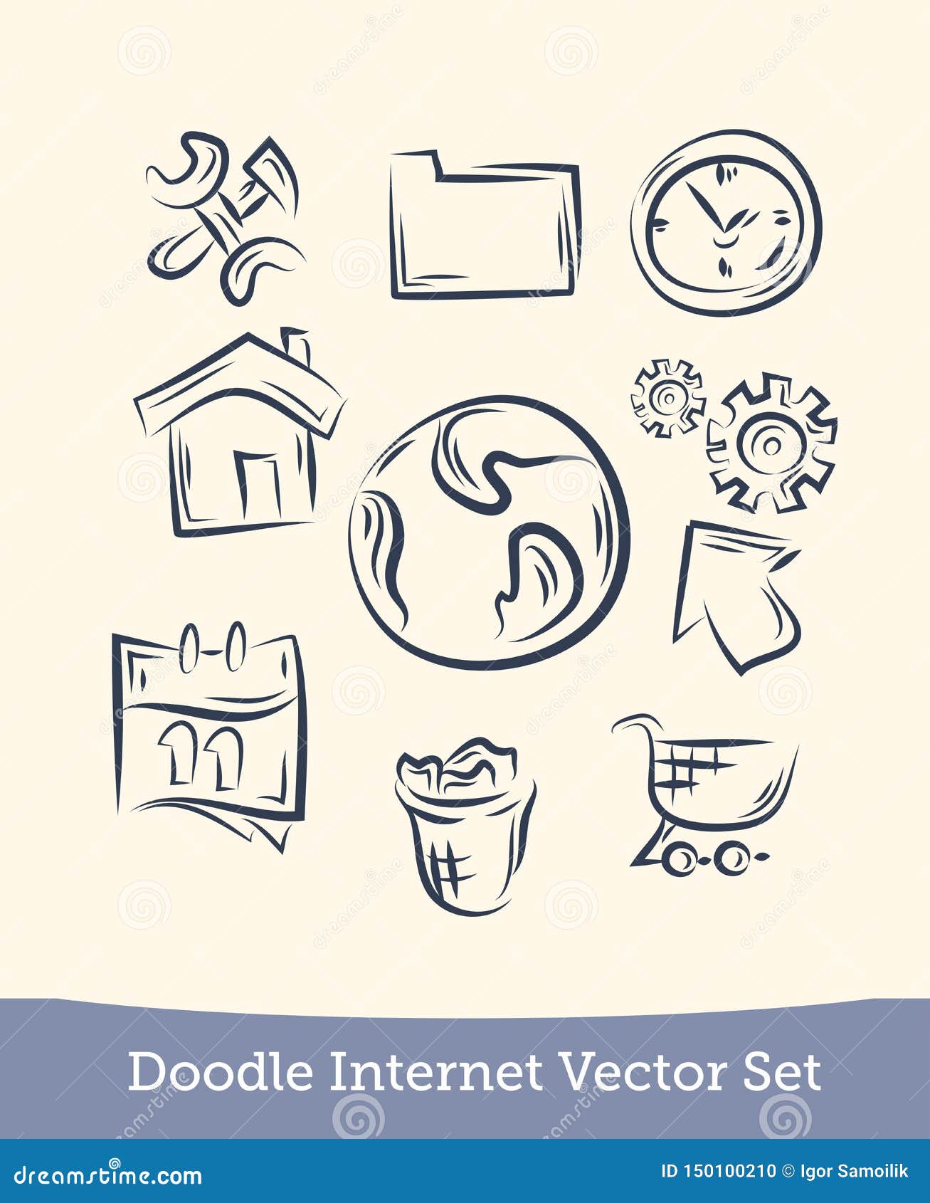 Internet Set Doodle Isolated on White Background. Vector Stock Vector ...